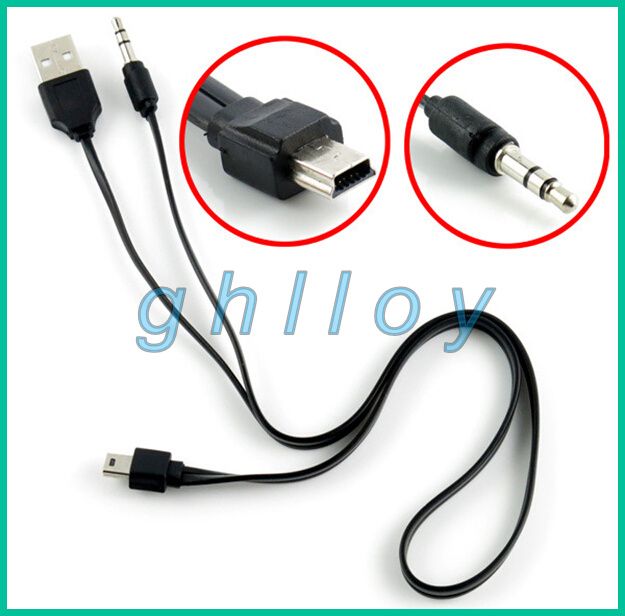 Mini Usb 5 Pin To Usb A + 3.5mm Aux Charge Audio Cable Cord For Mp3 Mp4 ...