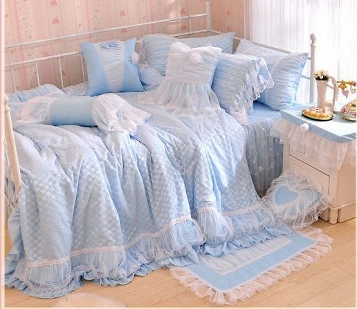 Cotton Princess Korean Bedding Sets Queen King Lace Satin Bedding
