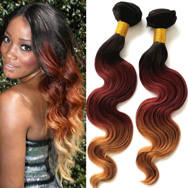 ! Three Tone Color #1b #33 #27 Ombre Brazilian Virgin Hair Weaves Body ...