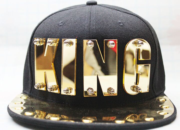 Gold Plate King Snap Back Acrylic Letter Baseball Hat Snapback Cap Men ...