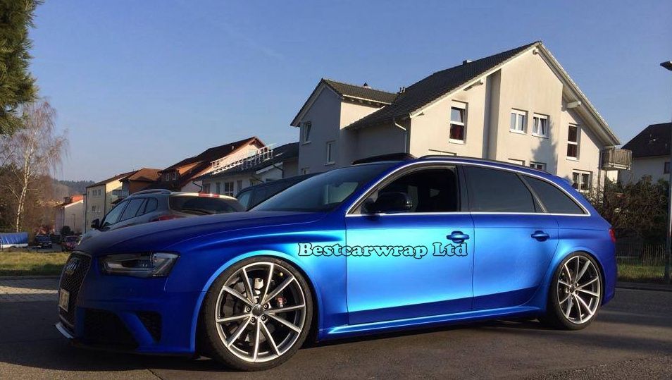 Matte Chrome Blue Vinyl Wrap With Air Bubble Free Satin Chrome Blue ...