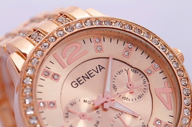 Geneva Diamond Quartz Gold Wristwatches For Men And Women Round Gold ...