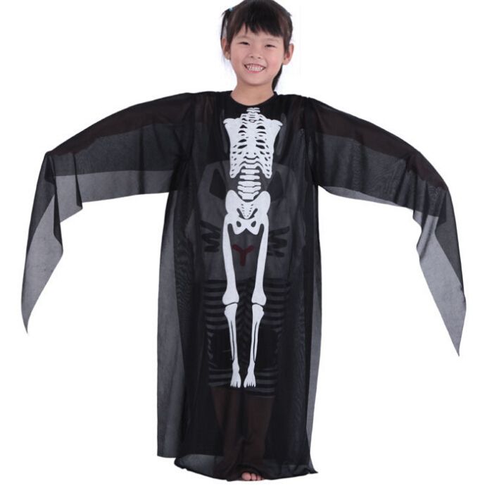 Kids Creepy Skeleton Skull Ghost Zombie Cloak Robe Halloween Party ...