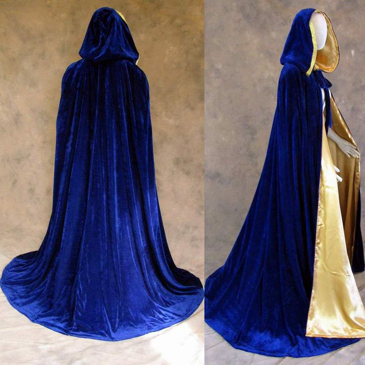 Royal Blue And Yellow Velvet Hooded Cloak Bridal Cloaks Capes Witch ...