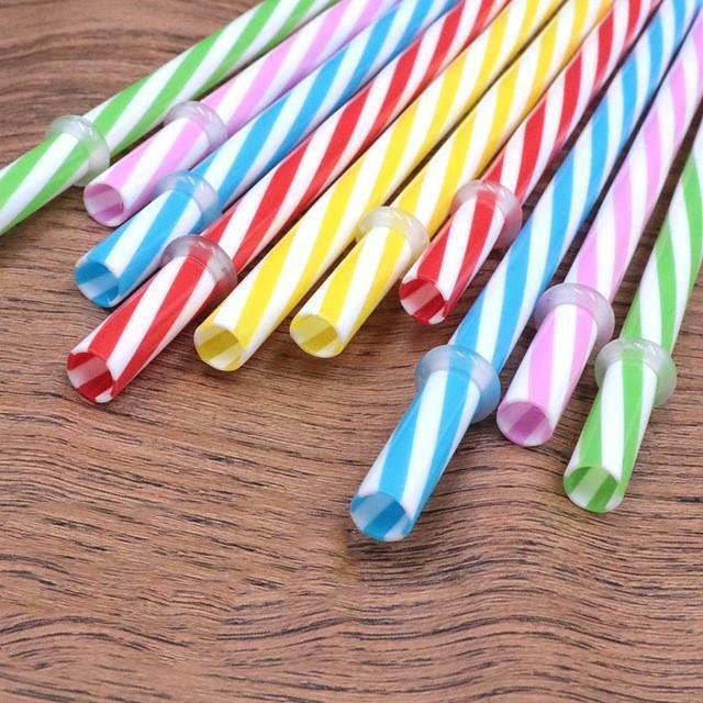 Hot 230mm Reusable Plastic Straws Fit Colored Hard Plastic Striped