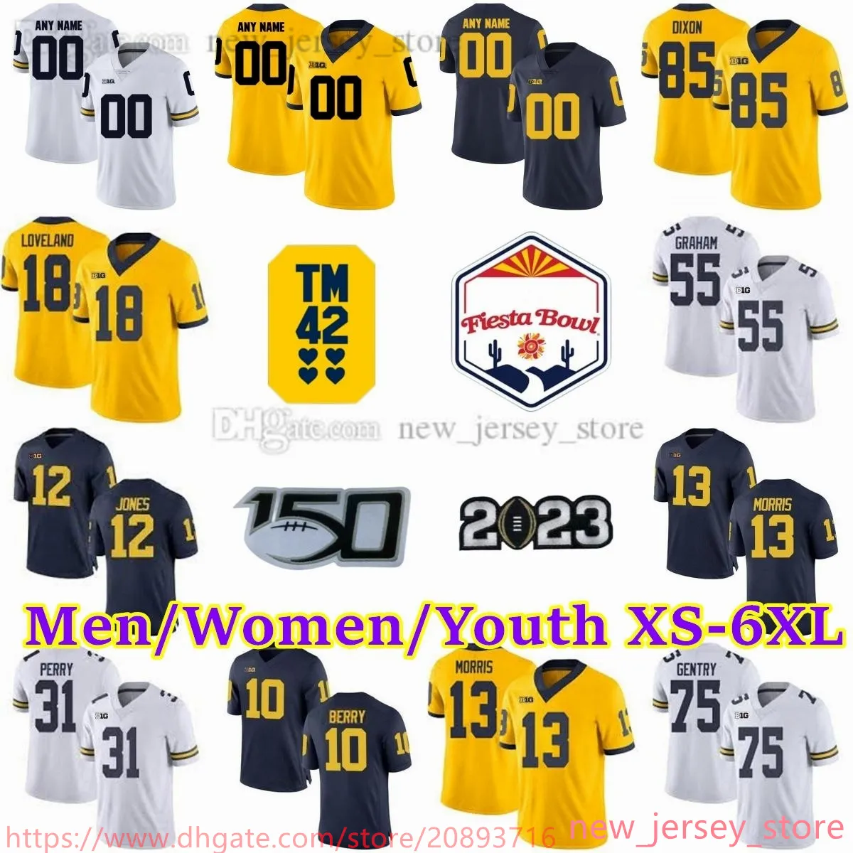 2023 Custom S 6XL NCAA Michigan Wolverines Camisetas De Fútbol 18 ...