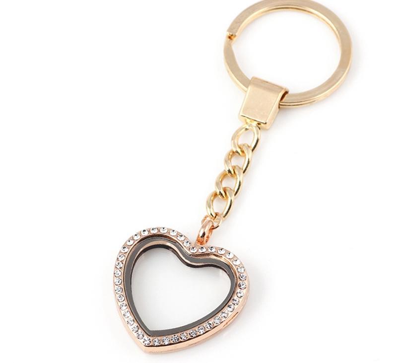 2020 Floating Locket Keychains 30*8mm Full Rhinestone Heart Glass Key ...