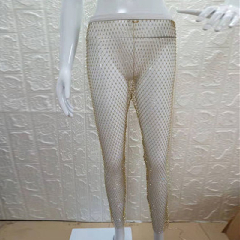 2020 Crystal Rhinestones Diamonds Fishnet Sexy Tunic Pants Women Long ...