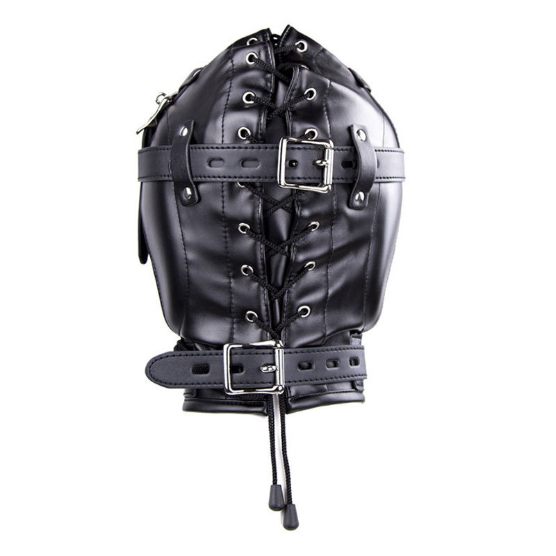 Fetish Hood Headgear Pu Leather Bondage Breathable Sex Mask With Plug