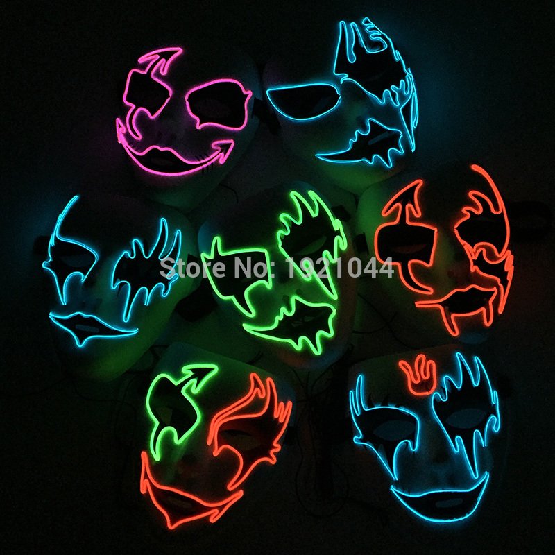 Eco Friendly El Wire Light Up Neon Glwoing Mask Rave Custom Night ...