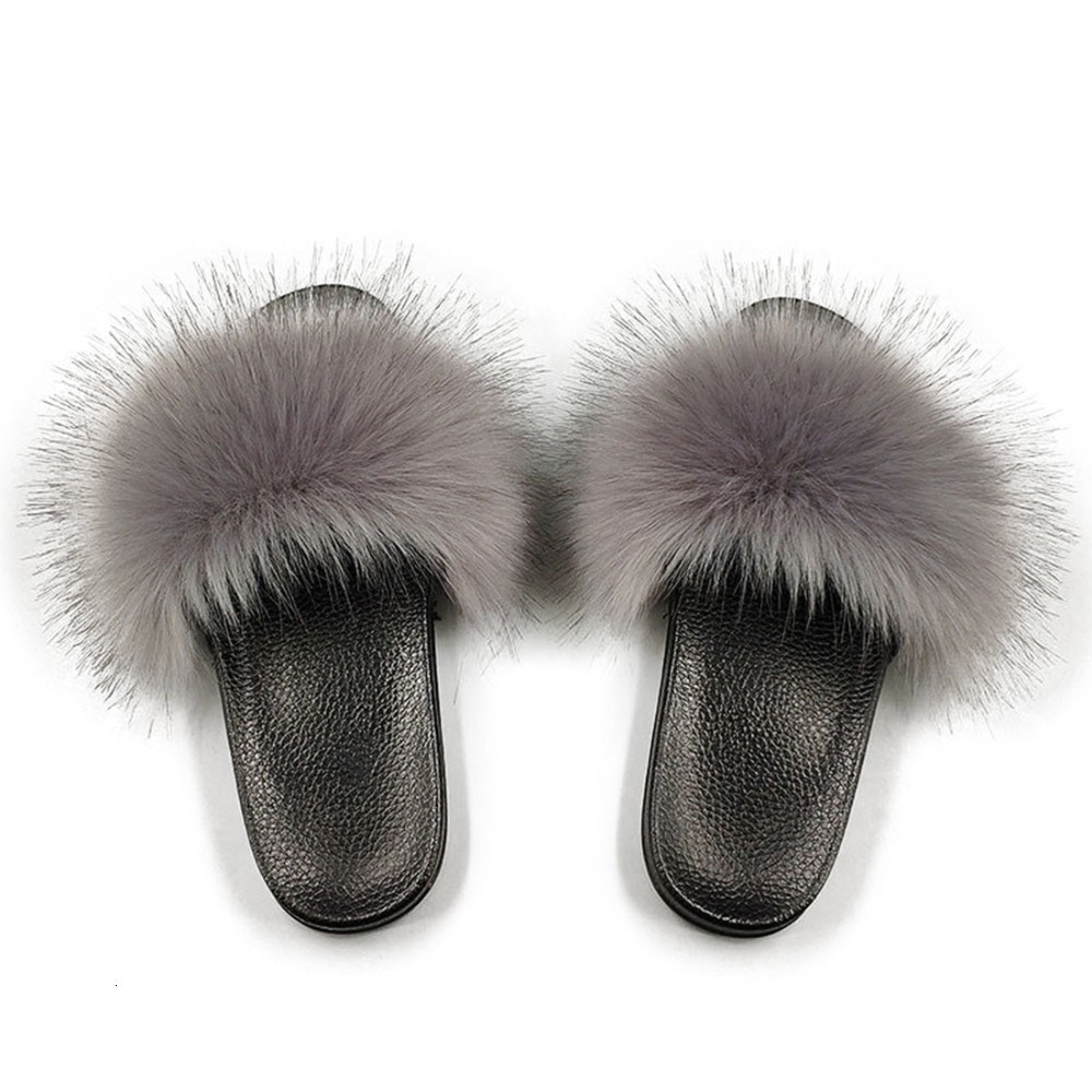 Womens Vegan Faux Fur Slippers Fuzzy Slides Fluffy Sandals Open Toe ...