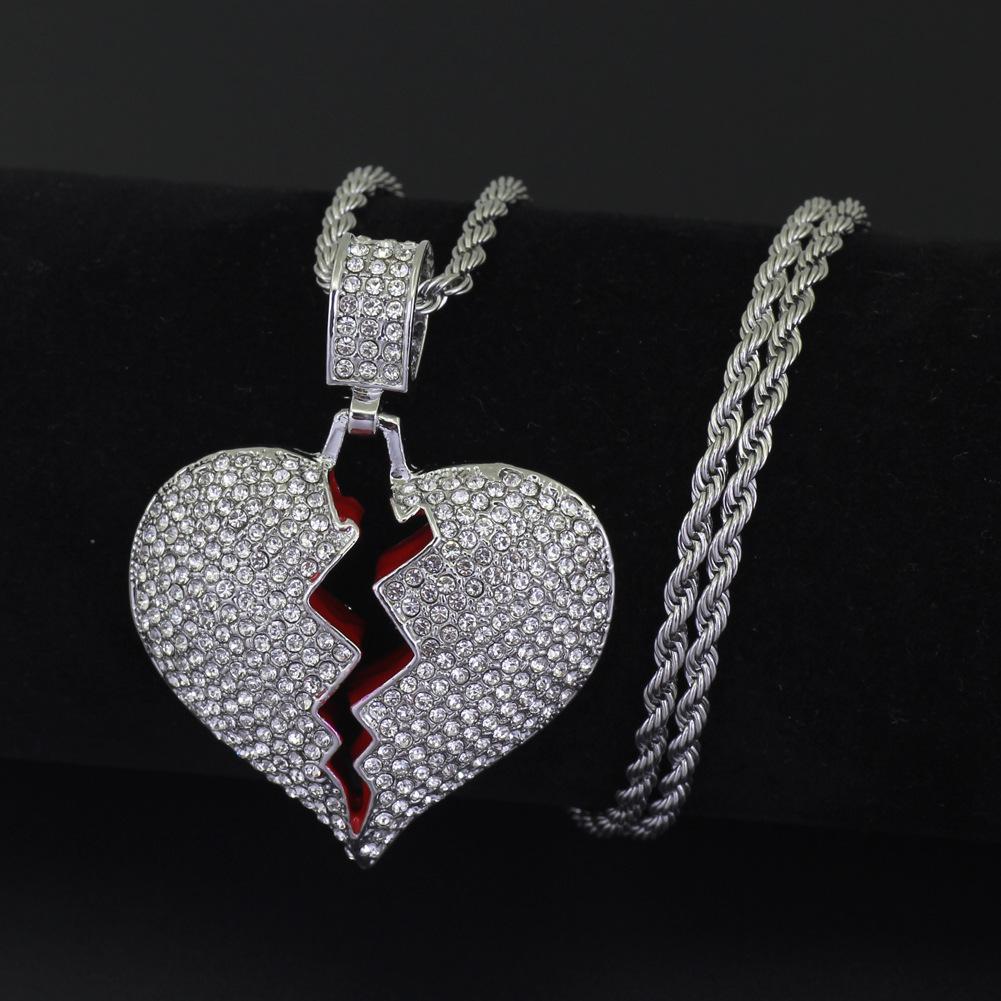 Wholesale Iced Out Broken Heart Chain Necklace Men Pendant Cuban Link ...