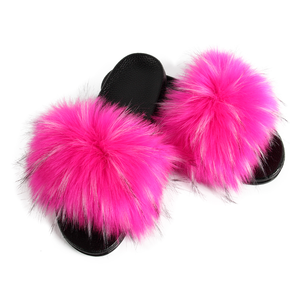 Womens Vegan Faux Fur Slippers Fuzzy Slides Fluffy Sandals Open Toe Indoor Outdoor Shoes Woman ...