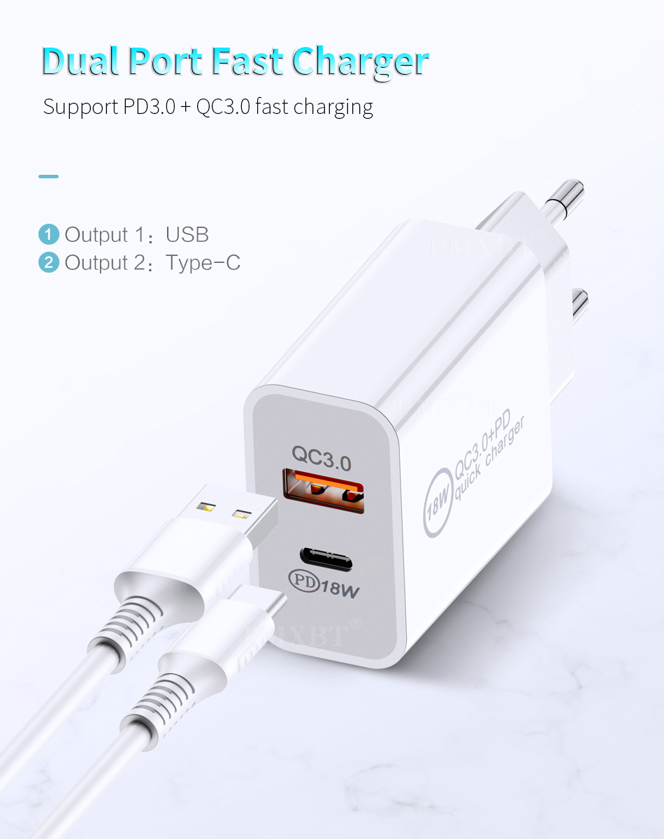 18W Fast USB Charger Quick Charge Type C PD Fast Charging For IPhone EU ...
