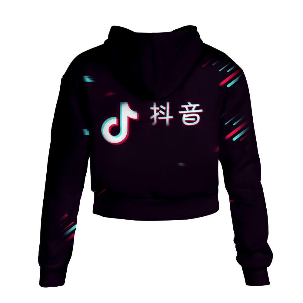 2021 Tik Tok 3d Print Crop Top Hoodie Women Girls Harajuku Cropped Sweatshirts Long Sleeve