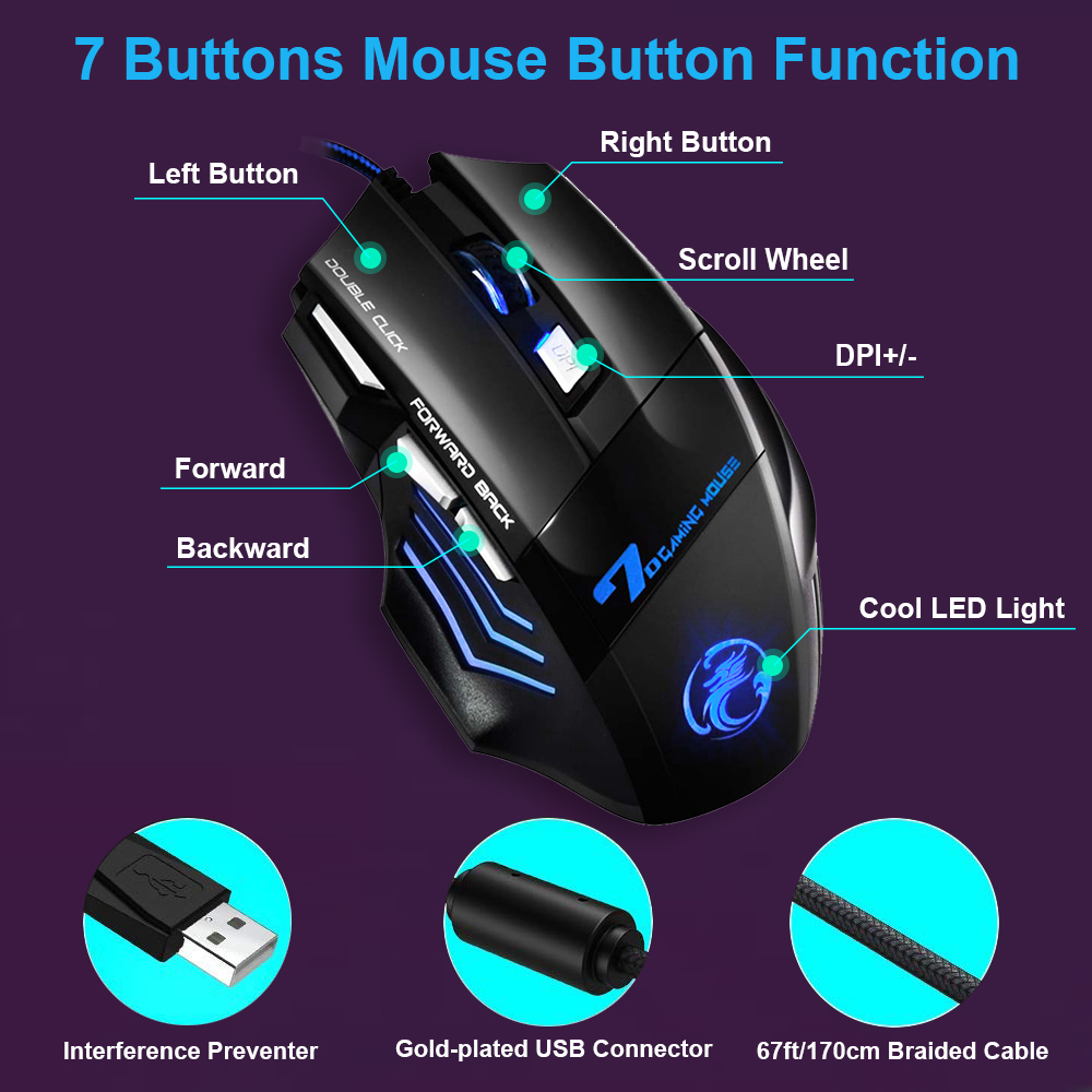 2021 Ergonomic Wired Gaming Mouse 7 Button LED 5500 DPI USB Computer ... 2021 Ergonomic Wired Gaming Mouse 7 Button LED 5500 DPI USB Computer ...