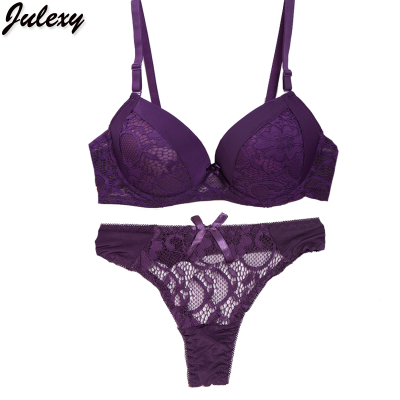 Julexy Sexy Thong Lady Push Up Bra Set Lace Hollow Out Bralette