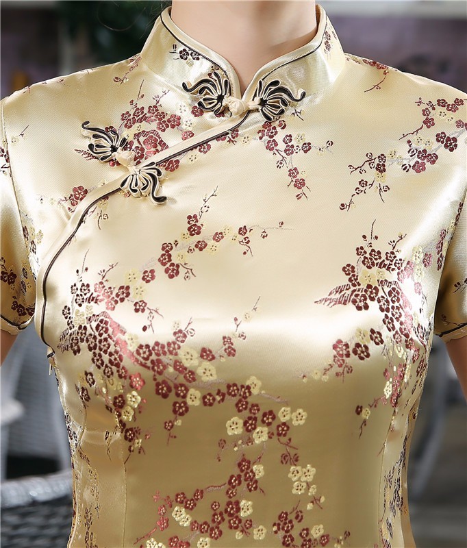 Navy Blue Traditional Chinese Dress Womens Satin Qipao Summer Sexy