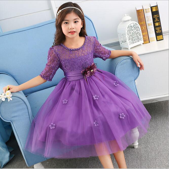 2021 Lace Party Dresses For Girls Kids Model Images Hollow Half Sleeves ...
