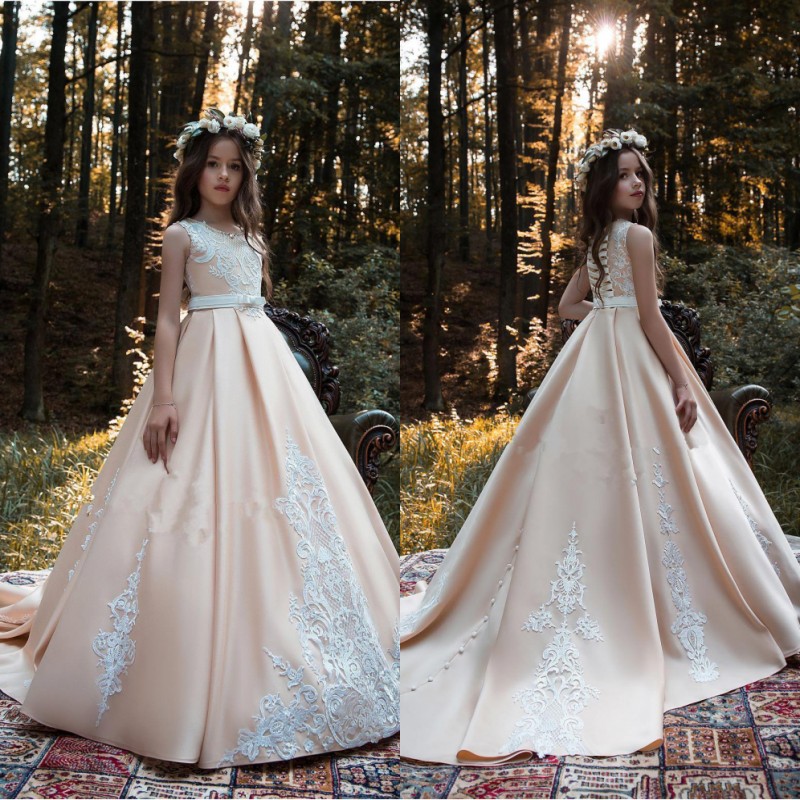 2018 Little Kids Flower Girl Dresses Lovely Crew Neck Satin Lace ...