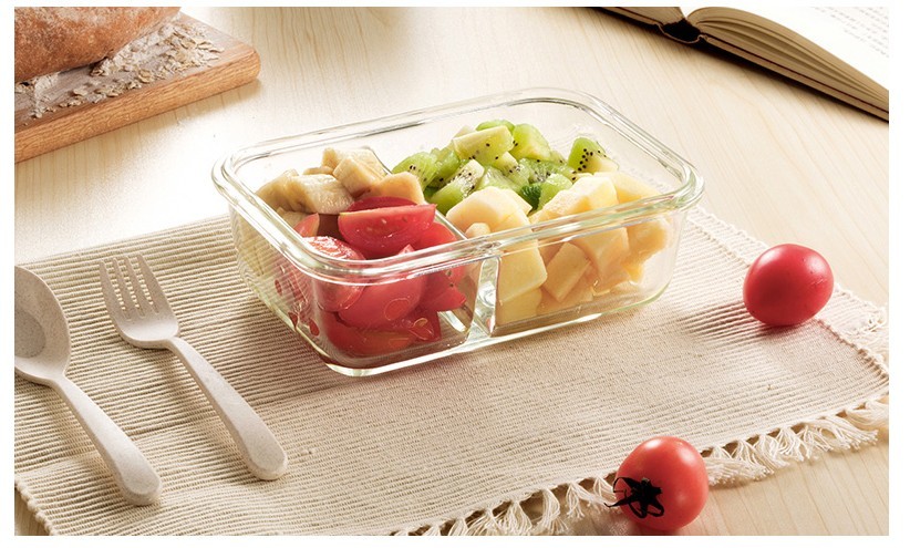 Microwavable Glass Lunch Box With Divider,Lid,Bag; Meal Prep Glass Food ...