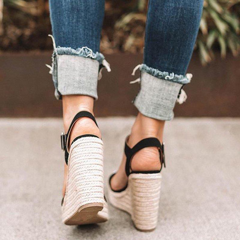 Loozykit Summer Black Women Sandals Open Toe Platform Wedges Sandals