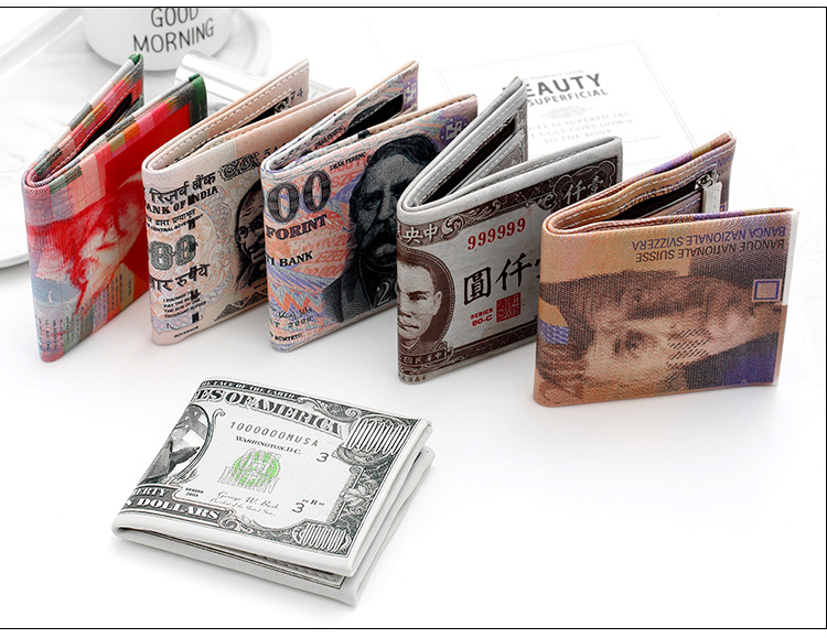 Creative Currency Money Printed Pattern Short PU Leather Wallet Men ...