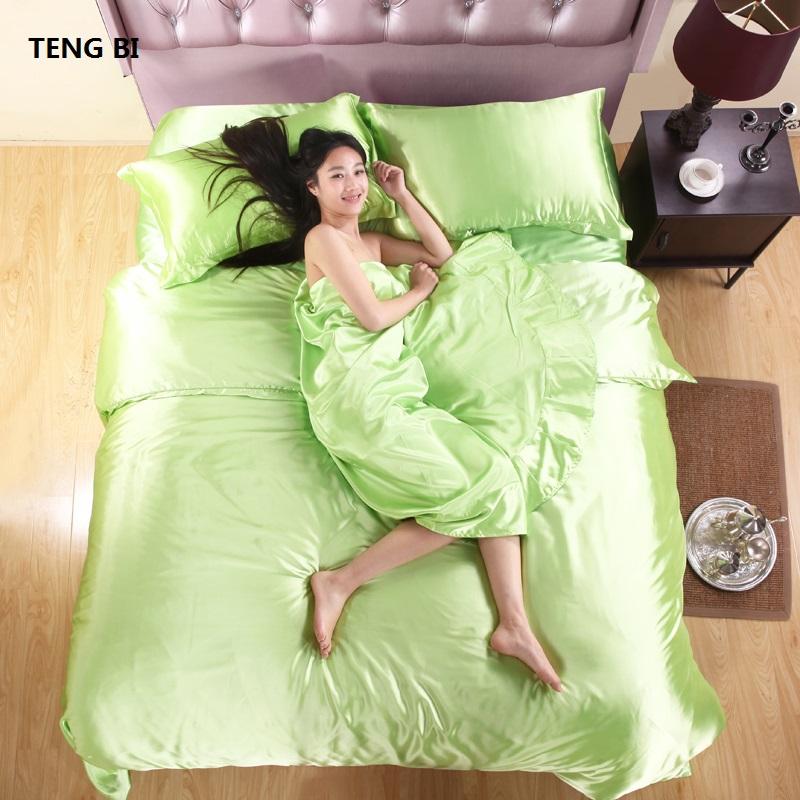 Hot 100 Pure Satin Silk Bedding Set Home Textile King Size Bed Set