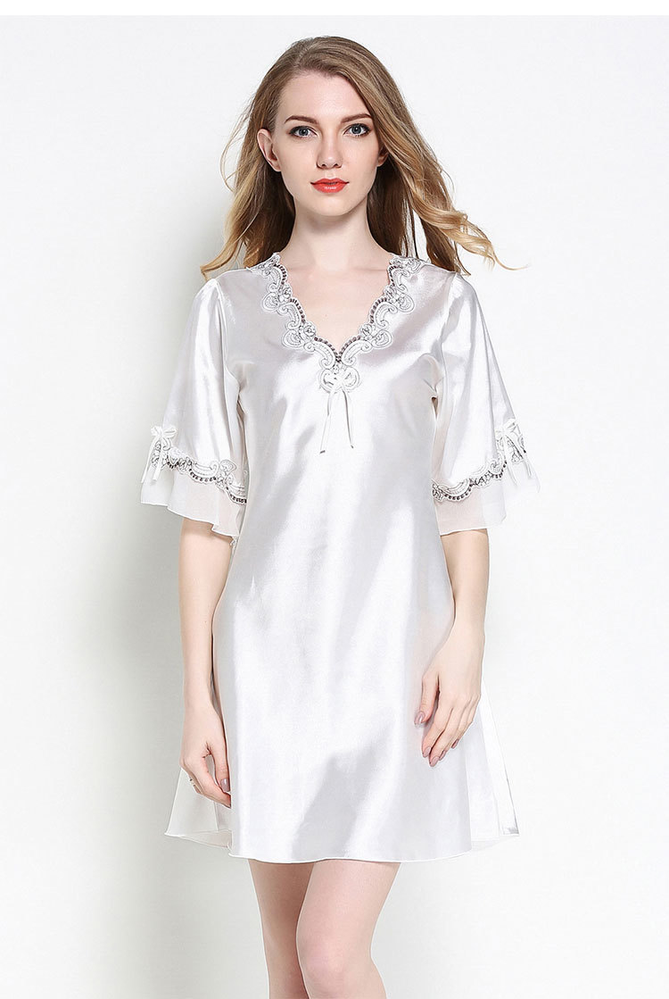 Sexy Women Satin Sleepwear Silk Nightgown Half Sleeve Embroidery Nightdress Sexy Lingerie Plus