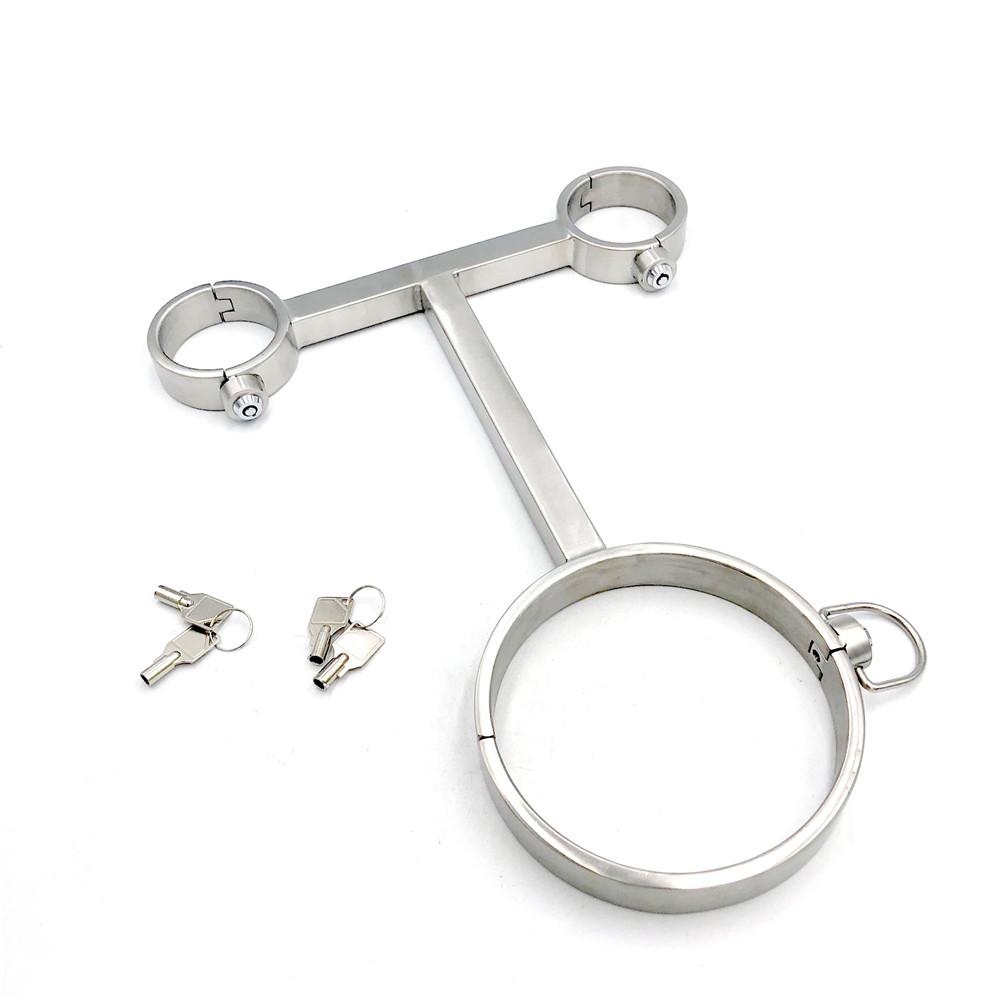 Press Lock Sesign Stainless Steel Bondage Yoke Pillory Handcuffs Wrist ...