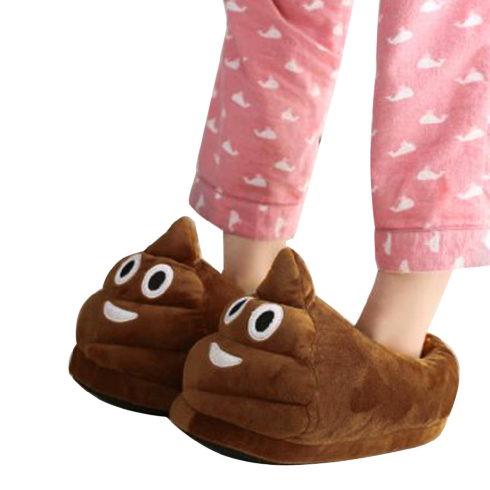 New Creative Poo Fluffy Pattern Autumn Winter Warm Slippers For Women ...
