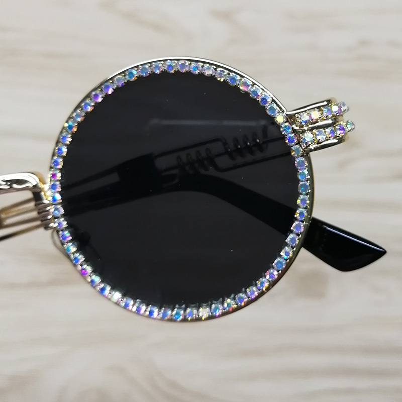 Round Sunglasses Steampunk Metal Frame Rhinestone Clear Lens Retro ...