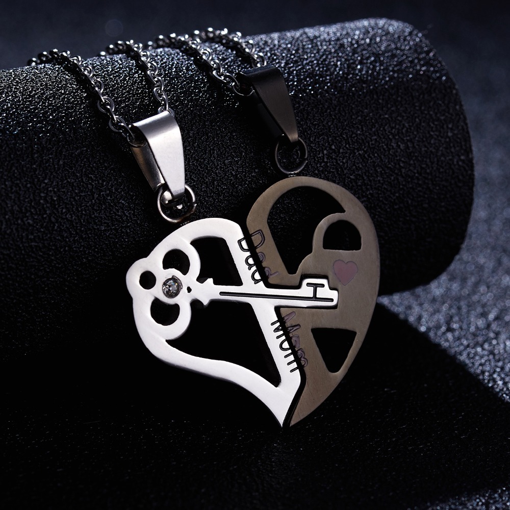 2020 Couple Necklace Broken Heart Key Locket Dad Love You Pendant ...