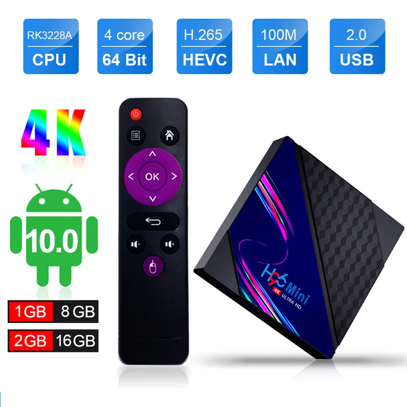 H96 Mini V8 Smart Android 10.0 TV Box 2GB 16GB Quad Core 4k 2.4G Wifi ...