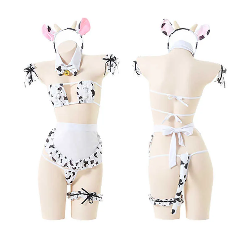 Sexy Set Vaca Cosplay Traje Lencería Maid Tankini Bikini Traje De Baño