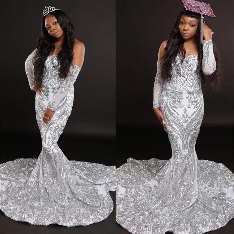 Silver Sequin Black Girls Prom Robe 2023 Sparkle Sweetheart Sirène ...