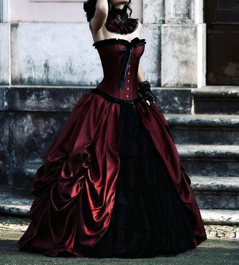 Vestido De Novia Gótico Victoriano Ruchada Longitud Del Piso Vintage ...