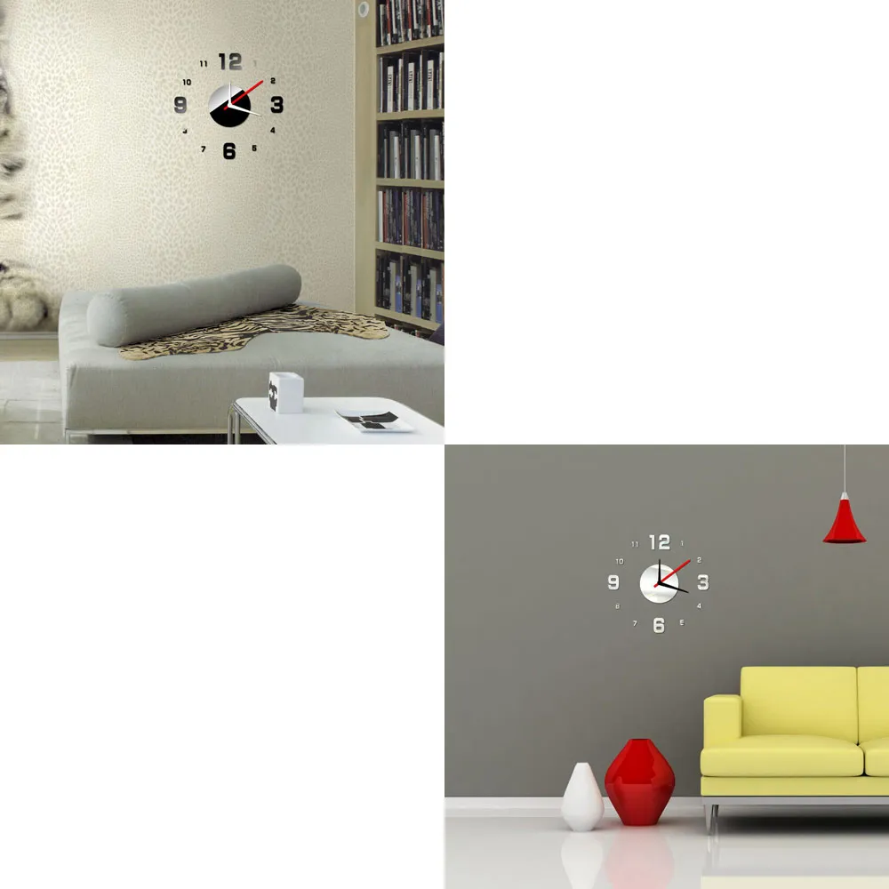 Modern Removable DIY Wall Clock Sticker Set Creative 3D Mirror Effect ...
