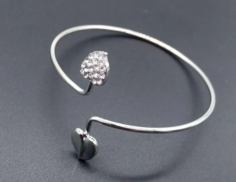 Sterling Silver Cuff Bangle Bracelets, Crystal Adorned Double Heart ...
