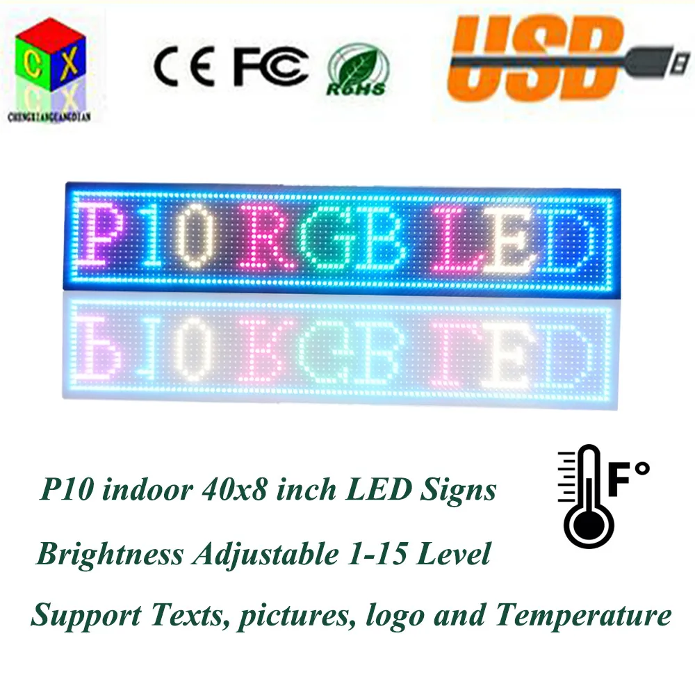 Outdoor Full Color LED Sign P10 SMD, 40x8 Inch, USB Programmable ...