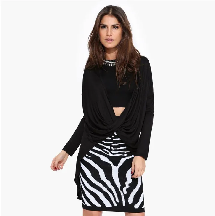 Long Sleeve Front Knot Twist Drape Asymmetric Slit Split Maxi Top ...