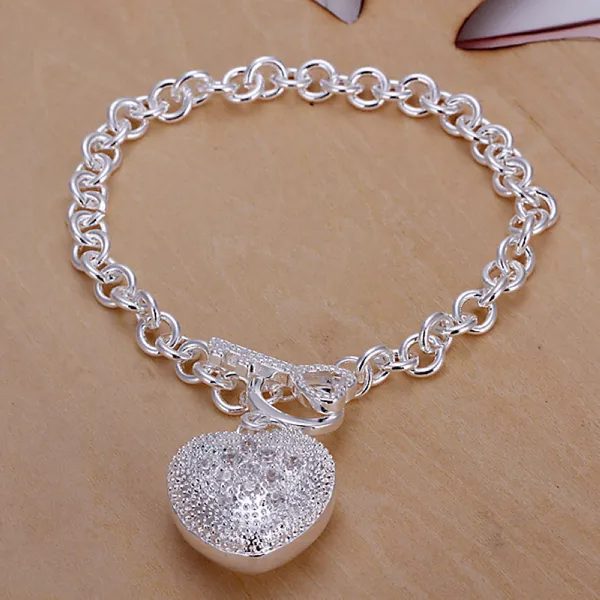 Top Sale 925 Silver Silver Heart Bracelet With Diamond Heart Top Sale 925 Silver Silver Heart Bracelet With Diamond Heart