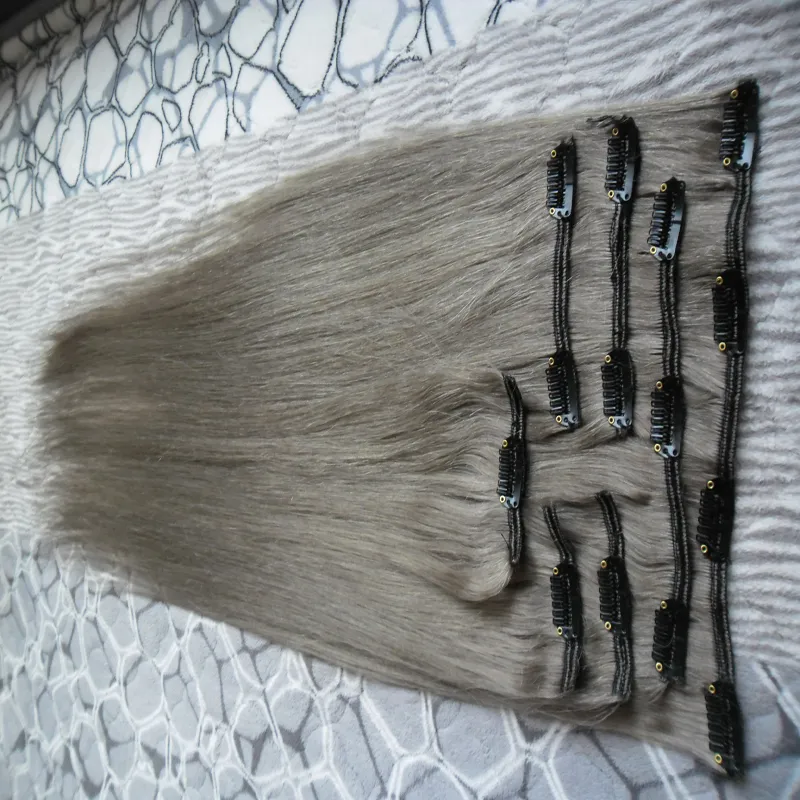 Straight Grey 14 Clip In Extensions 100g From Rcy150132, $31.66 ...