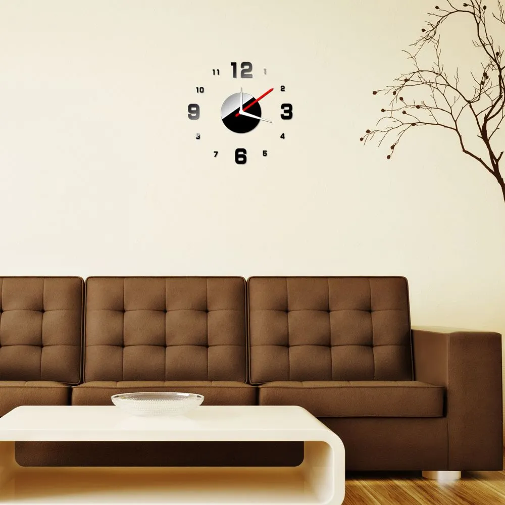 Modern Removable DIY Wall Clock Sticker Set Creative 3D Mirror Effect ...