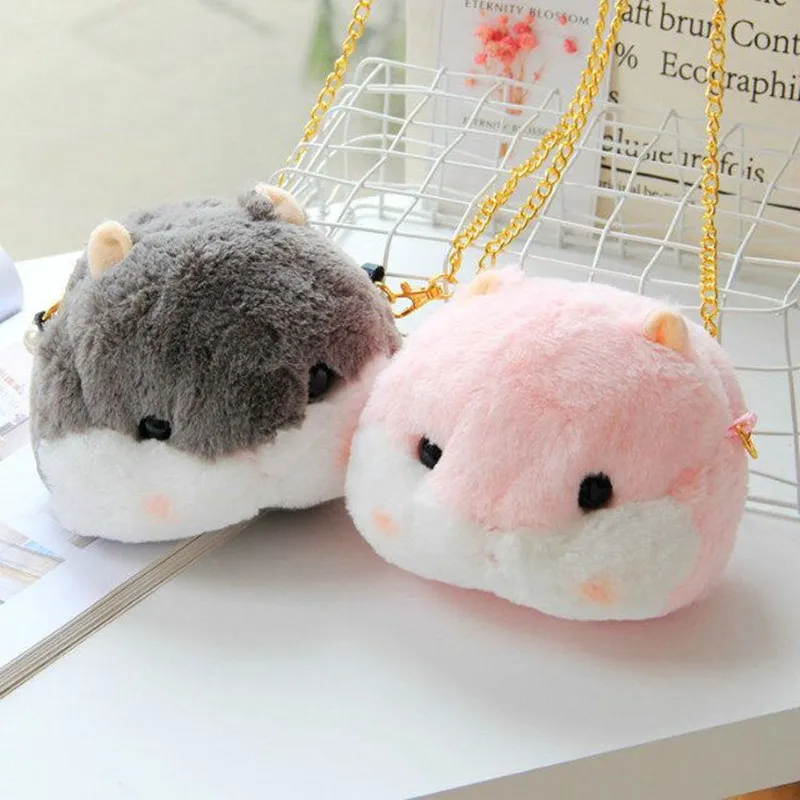 Kawaii Plush Hamster Messenger Bag Soft Shoulder Plush Coin Purse For ...