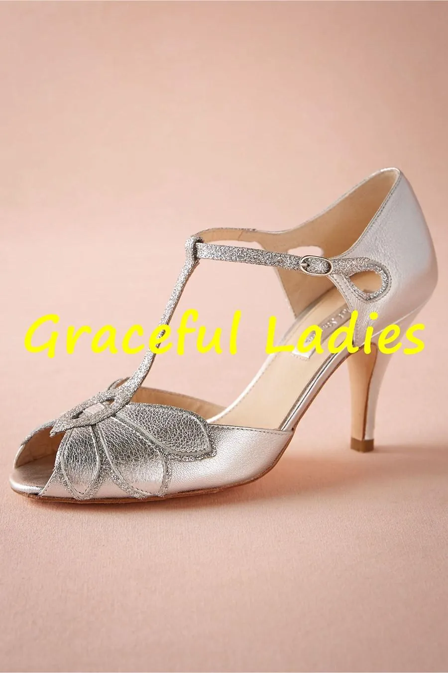 Vintage Wedding Shoes Women Pumps Mid High Heel T Straps Buckle Closure ...