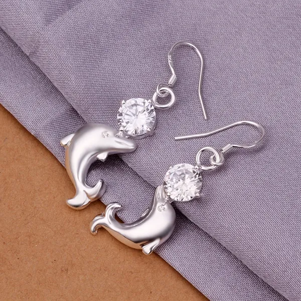 Dolphin Sterling Silver Dangle Earrings - Elegant 925 Silver Earrings ...