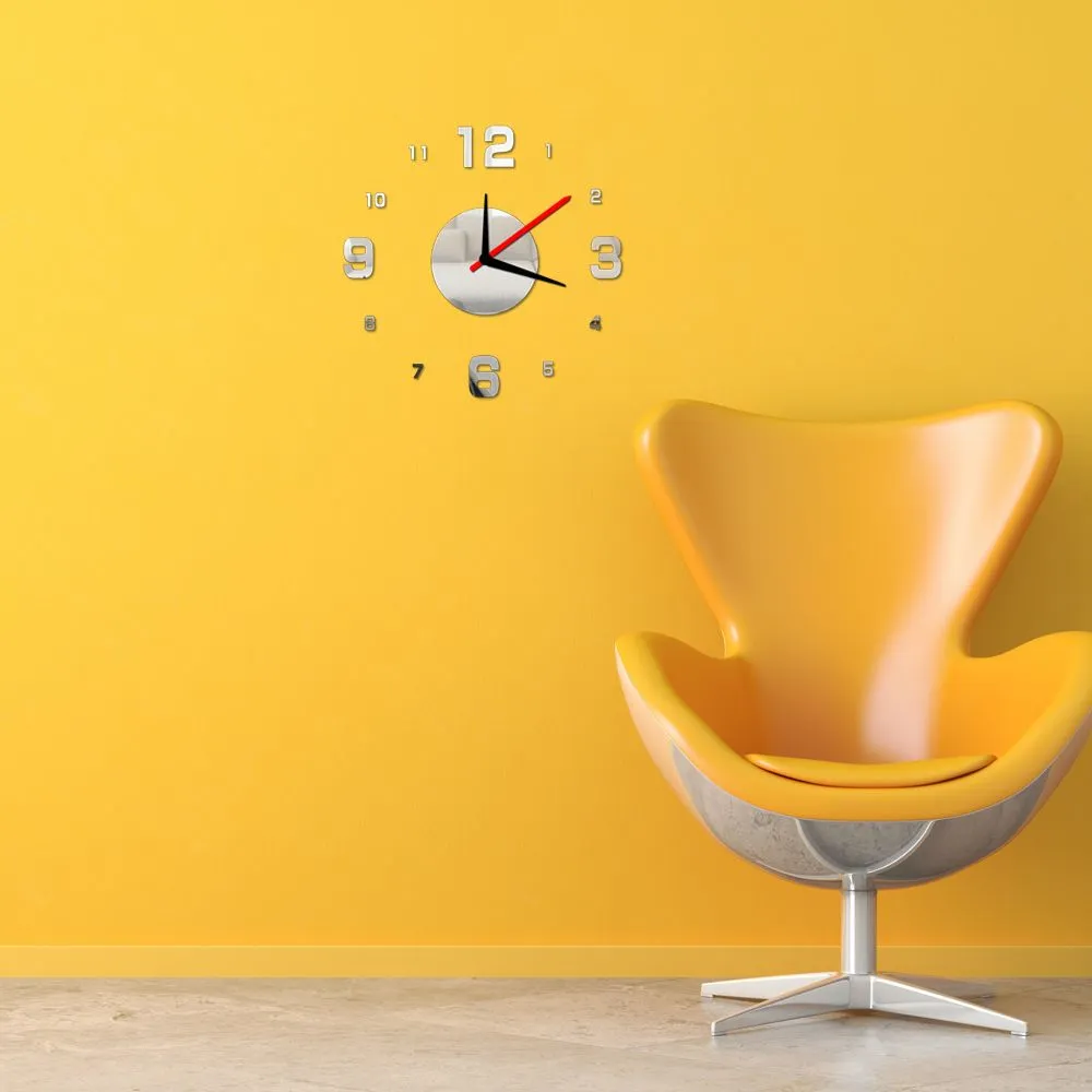 Modern Removable DIY Wall Clock Sticker Set Creative 3D Mirror Effect ...