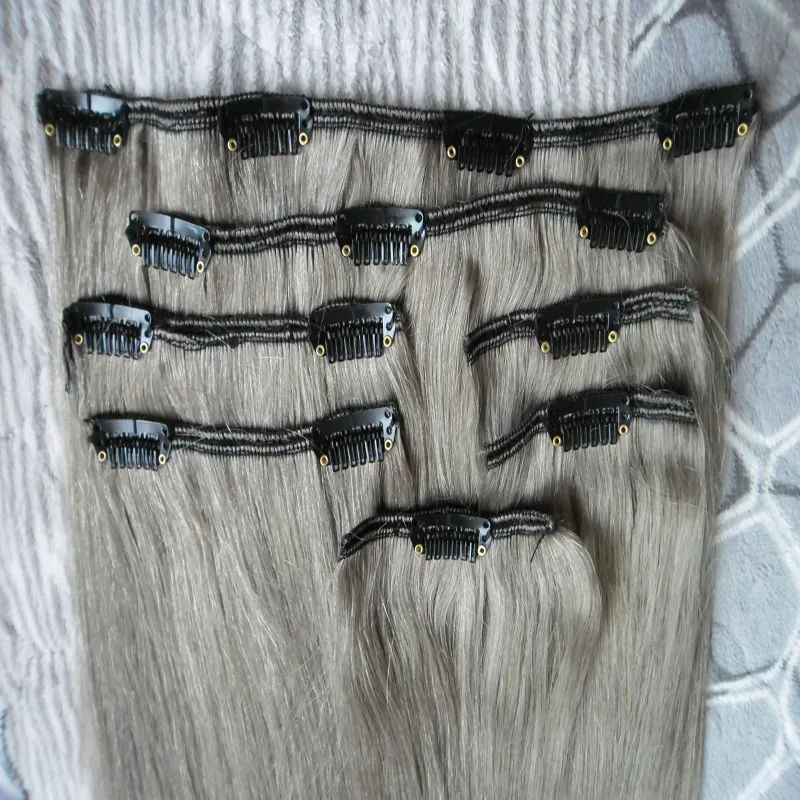 Straight Grey 14 Clip In Extensions 100g From Rcy150132, $31.66 ...