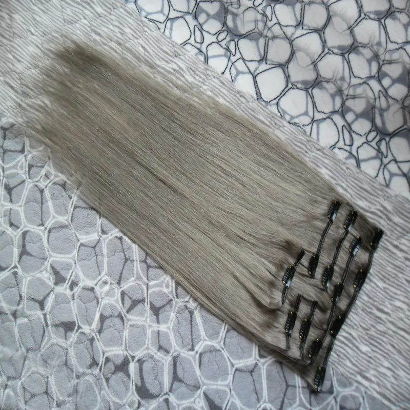 Clip-In Human stranded hair extensions - Silver Gray, 100g Straight ...